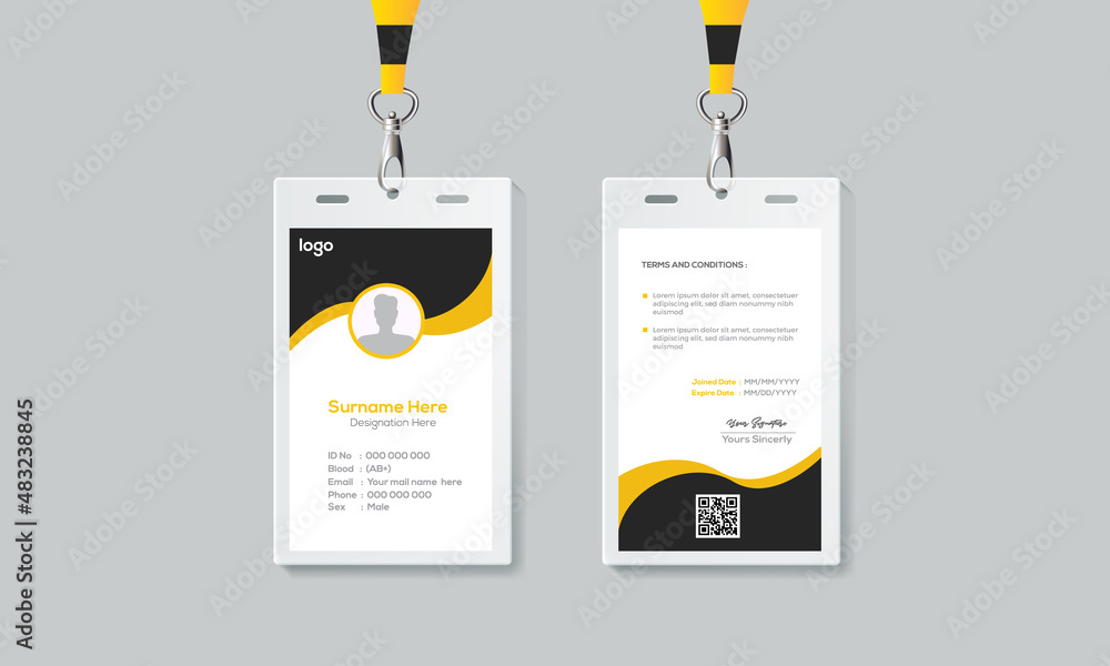 Simple and Yellow ID Card Design Template. Professional Identity Card ...