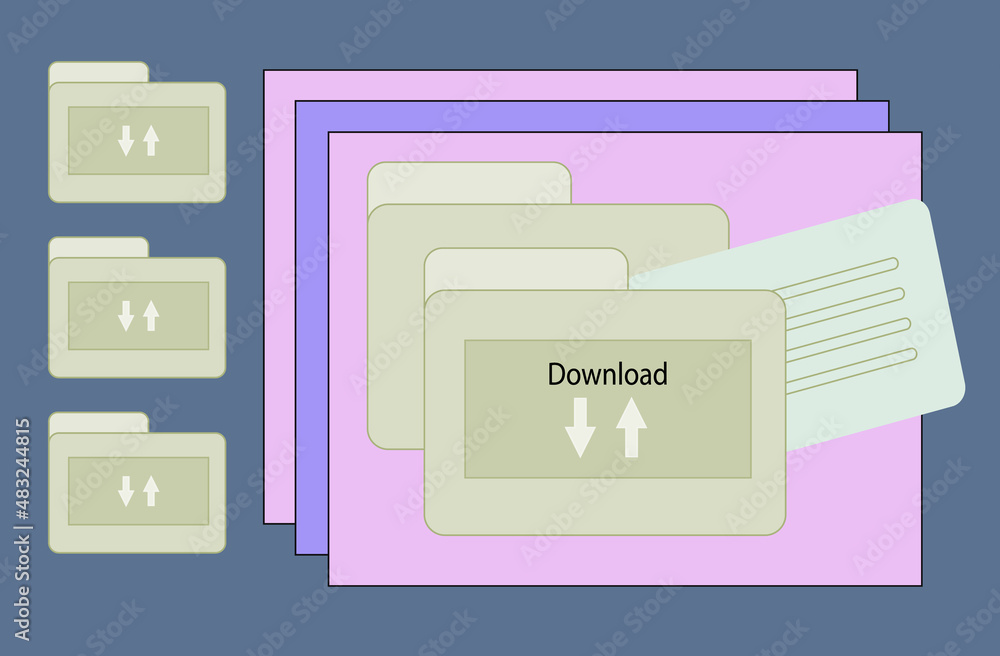 Popup window download. Old computer interface with browser error dialog on desktop. Numeric ...