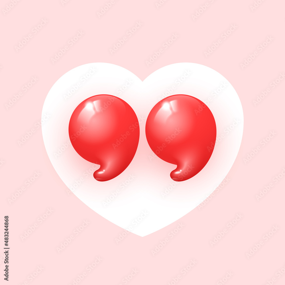 3d quote realistic render design in cute cartoon style volumetric icons ...