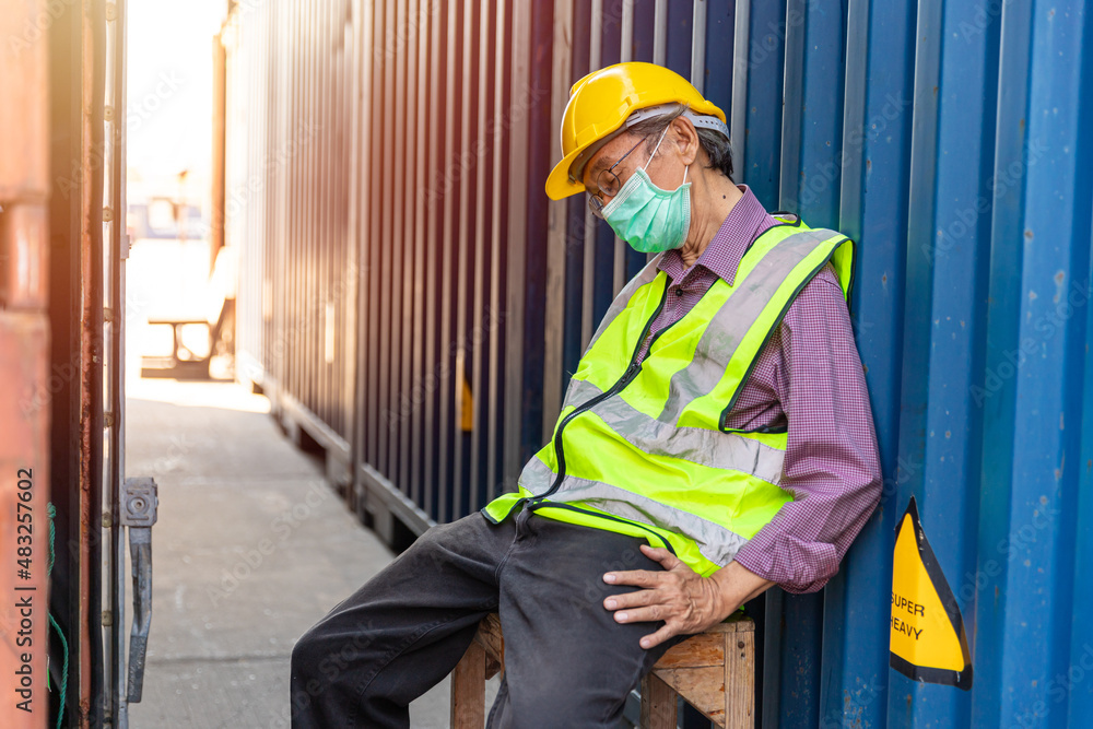 Fatigue old man worker nap sleep at work from tired exhausted hard ...