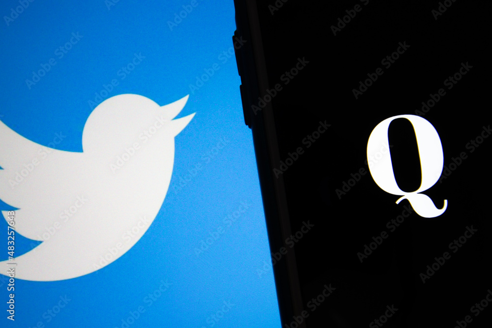 Kumamoto / JAPAN - Oct 20 2020 : The logo of Qanon, a far-right ...