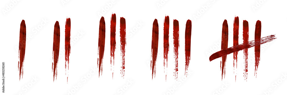 Red bloody Tally marks count or prison wall sticks lines counter. Stock ...