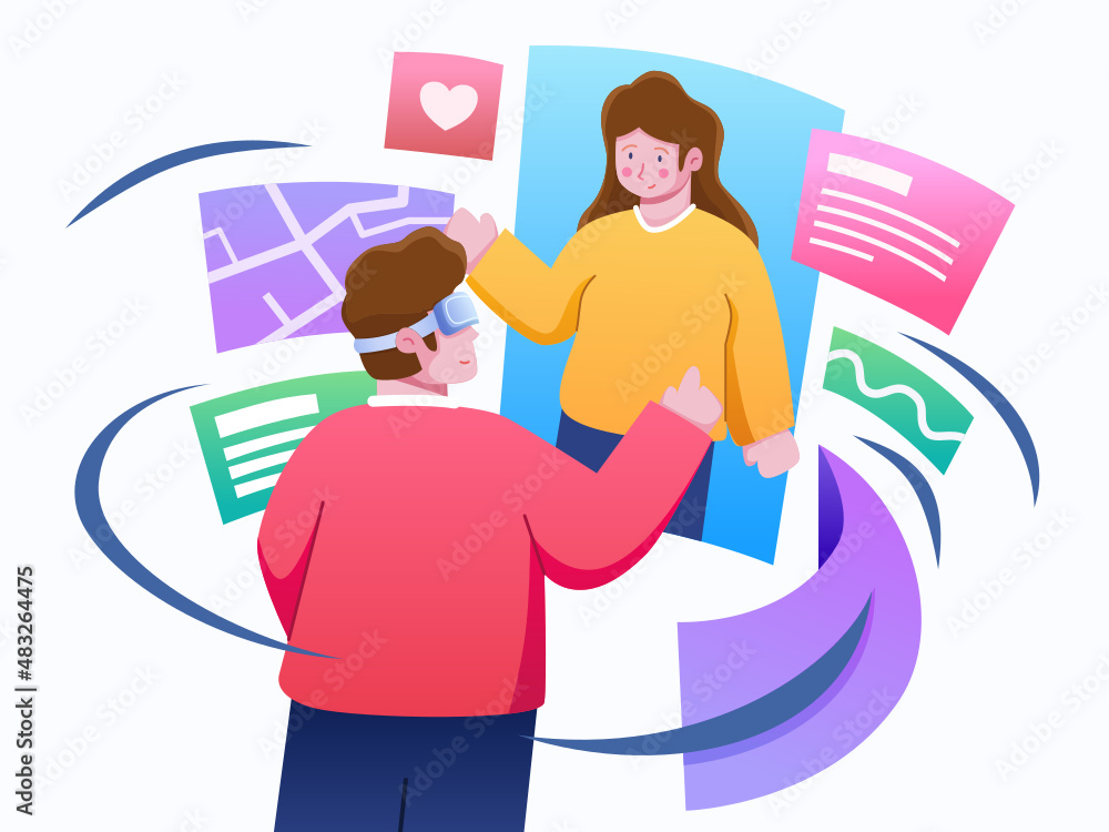 Man and Woman Dating With Metaverse Virtual Reality Technology. Couple ...