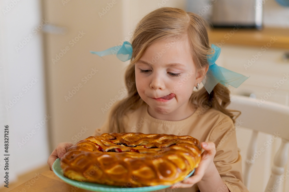 Portrait cute adorable caucasian girl with bows celebrating her ...
