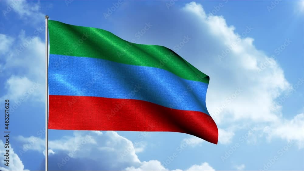 Flag of Dagestan waving on flagpole in the wind, national symbol of ...