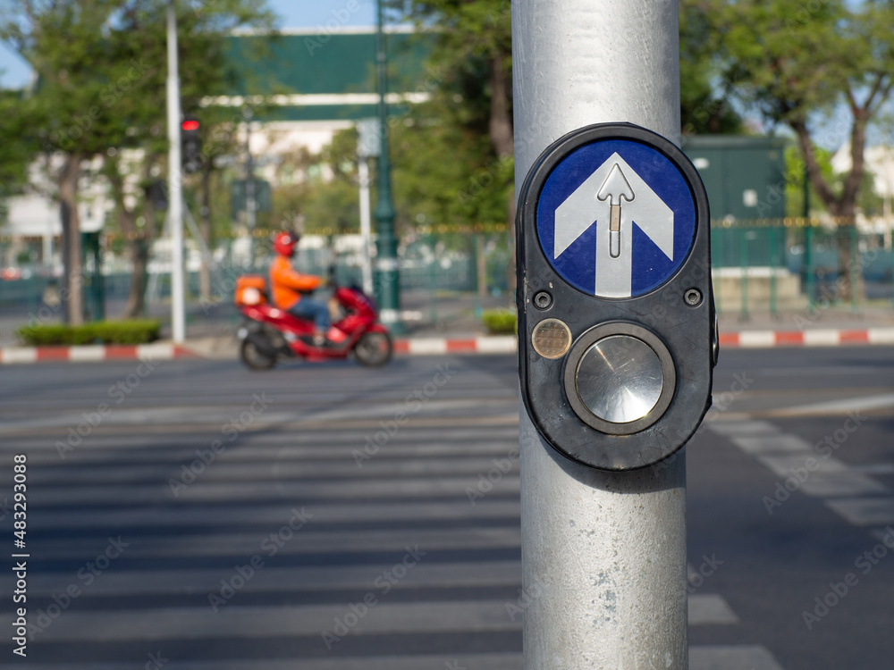 Crosswalk button traffic device for crossing the road. for safety Stock ...