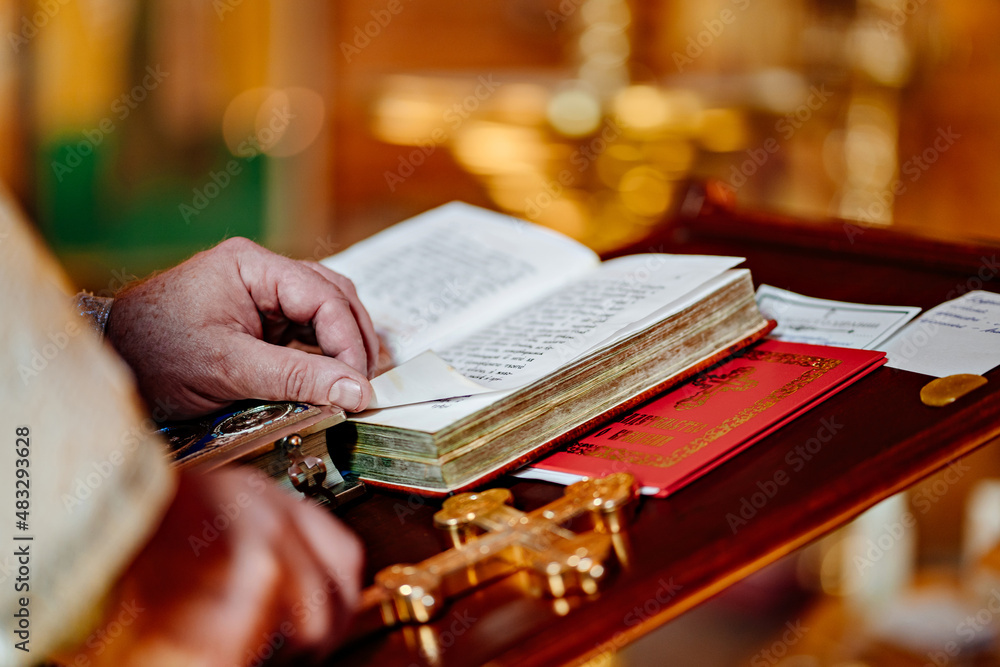 priest at the Lectern. table on which liturgical books are placed Stock ...