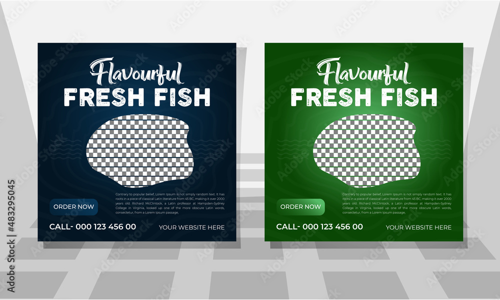 Fish social media post or web banner design template, premium vector ...