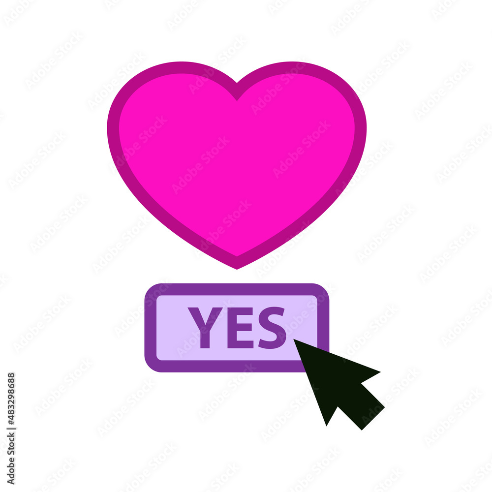Logotipo con texto Yes con silueta de corazón con puntero del cursor ...
