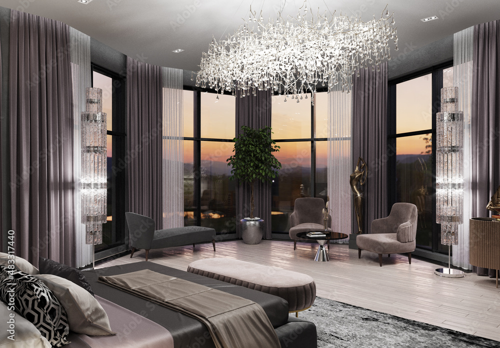 Mmodern bad room design. 3D render. Interior visualization ...