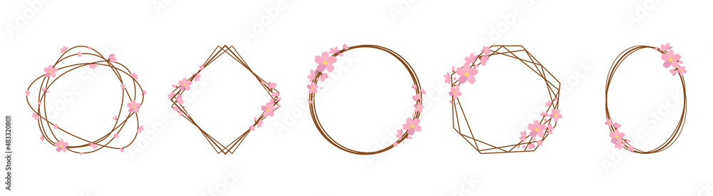 Set of golden sakura frames. Flower frame with sakura isolated on white ...