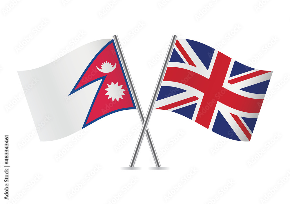 Nepal and Britain flags. Nepalese and British flags isolated on white ...