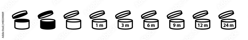 Expiration date after product opening symbols. Shelf life sign for ...