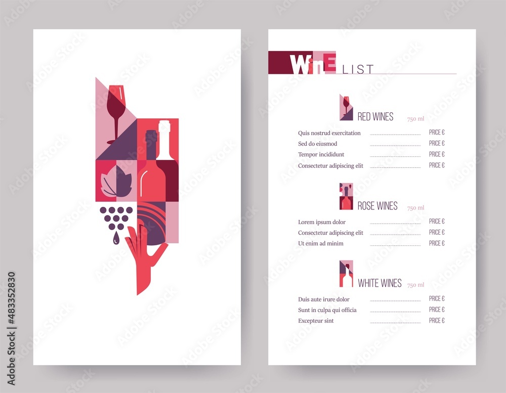 Wine restaurant menu design with geometric pattern. Vector illustration ...