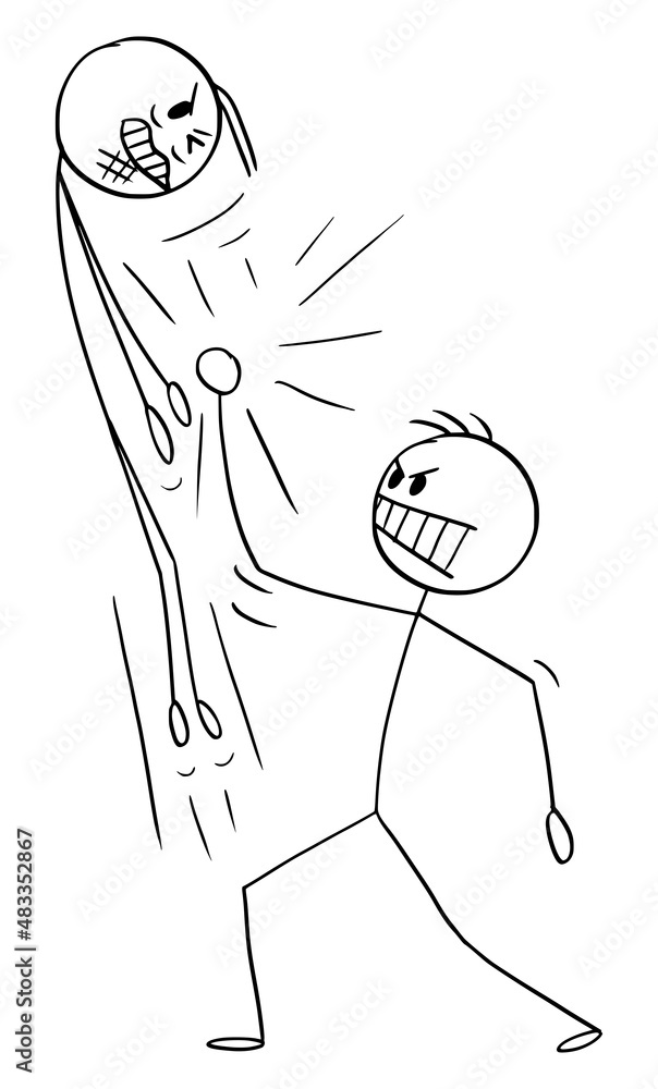 Two Persons Fist Fighting, Vector Cartoon Stick Figure Illustration ...