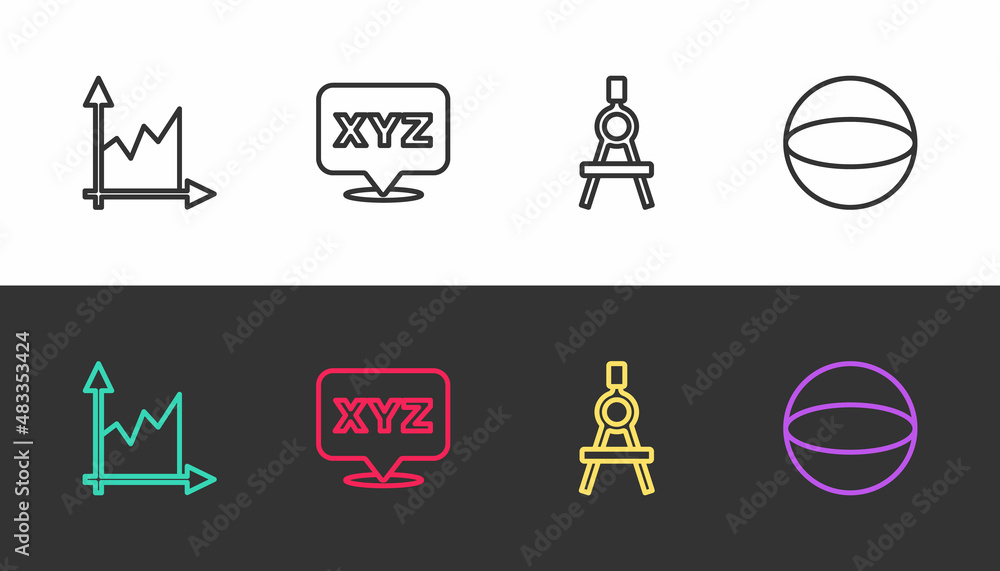 Vetor de Set line Graph, schedule, chart, diagram, XYZ Coordinate system, Drawing compass and ...