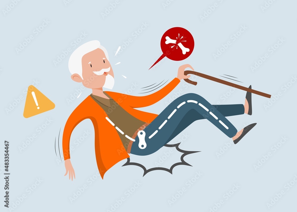 Falling elderly people. Dizzy senior fall down on floor, old person ...