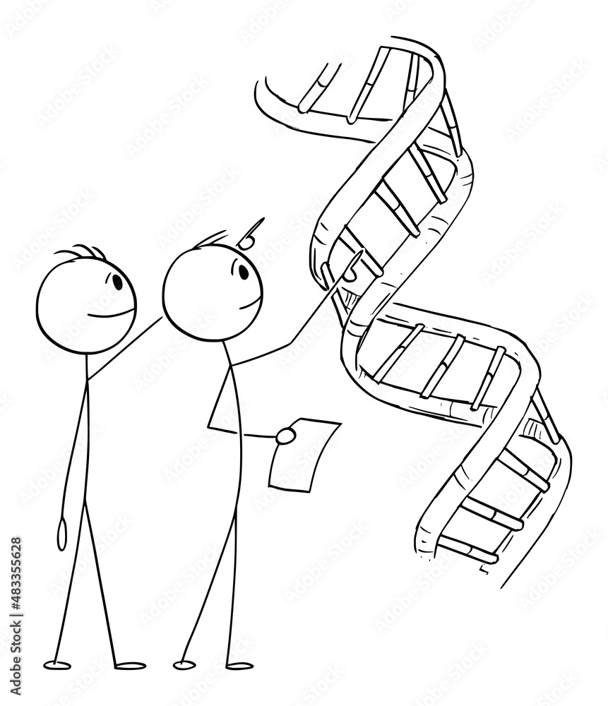 Scientists or Doctors Researching DNA Molecule, Vector Cartoon Stick ...
