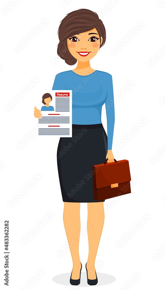 Girl girl holding a resume in her hand. Concept, young businessman girl ...