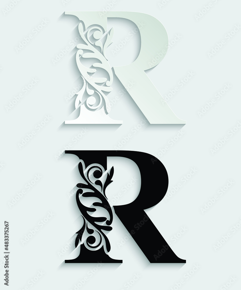letter R. flower letters. Vintage ornament initial Alphabet. Logo ...