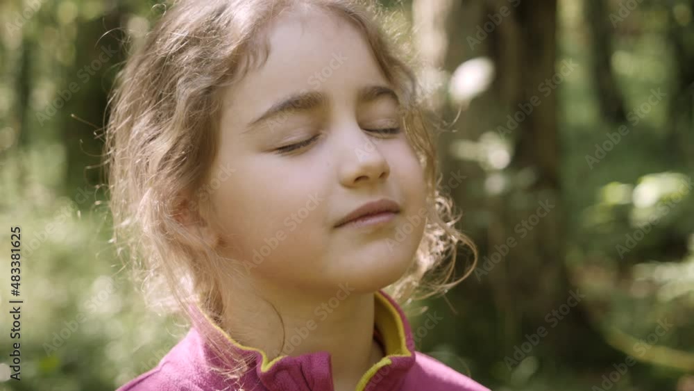Portrait of Child Girl Inhaling and Exhaling Fresh Air, Taking Deep ...
