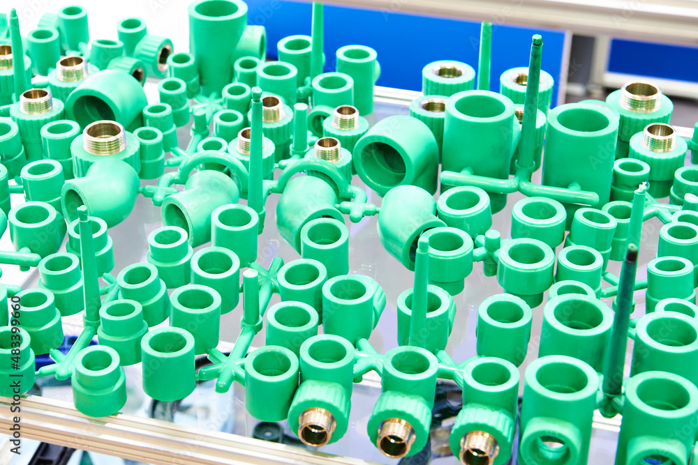 Plastic parts for pipe connection in store Stock Photo | Adobe Stock