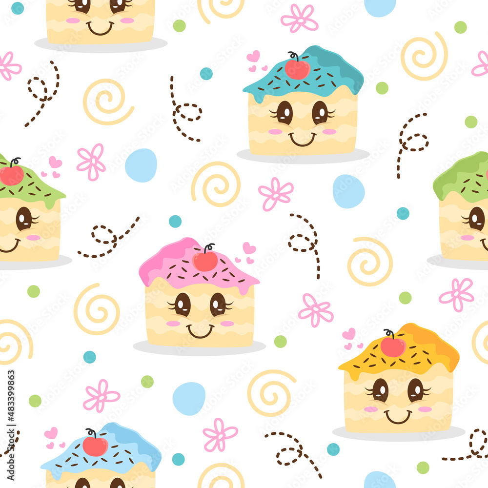 Pretty cake cartoon illustration patterns Stock Vector | Adobe Stock