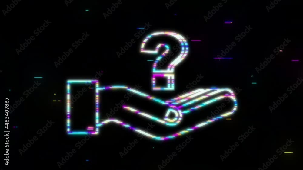 Glitch question mark in hands for concept design. Technology Motion ...