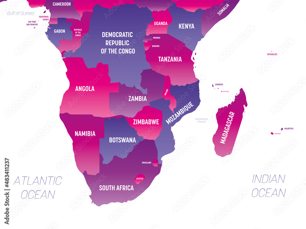 Southern Africa detailed political map with lables Stock Vector | Adobe ...