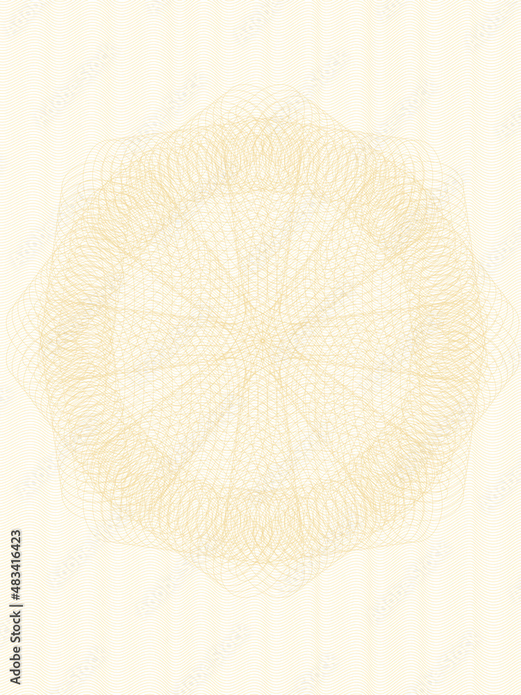 Light yellow round watermark. Zigzag pattern, pastel colored guilloche ...