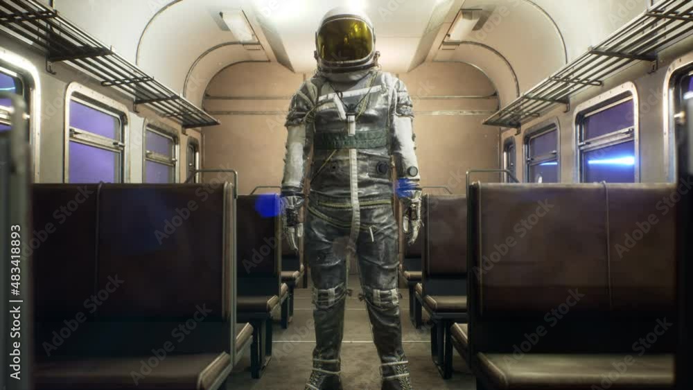 Vidéo Stock Astronaut on an interstellar space train hurtling at ...