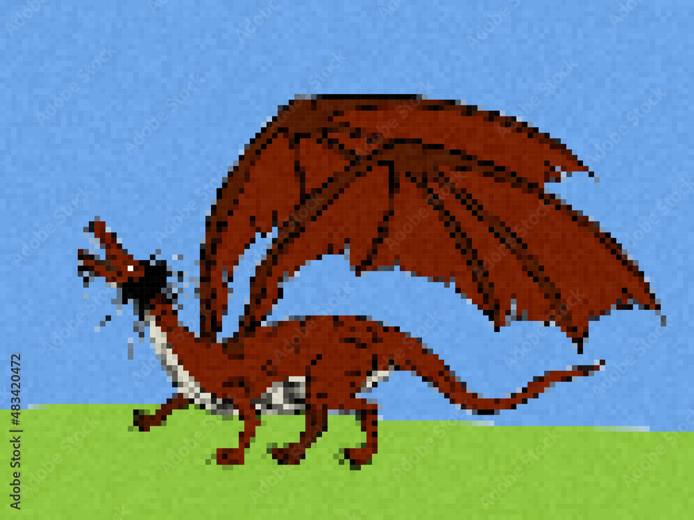 Pixel art dragon Stock Vector | Adobe Stock