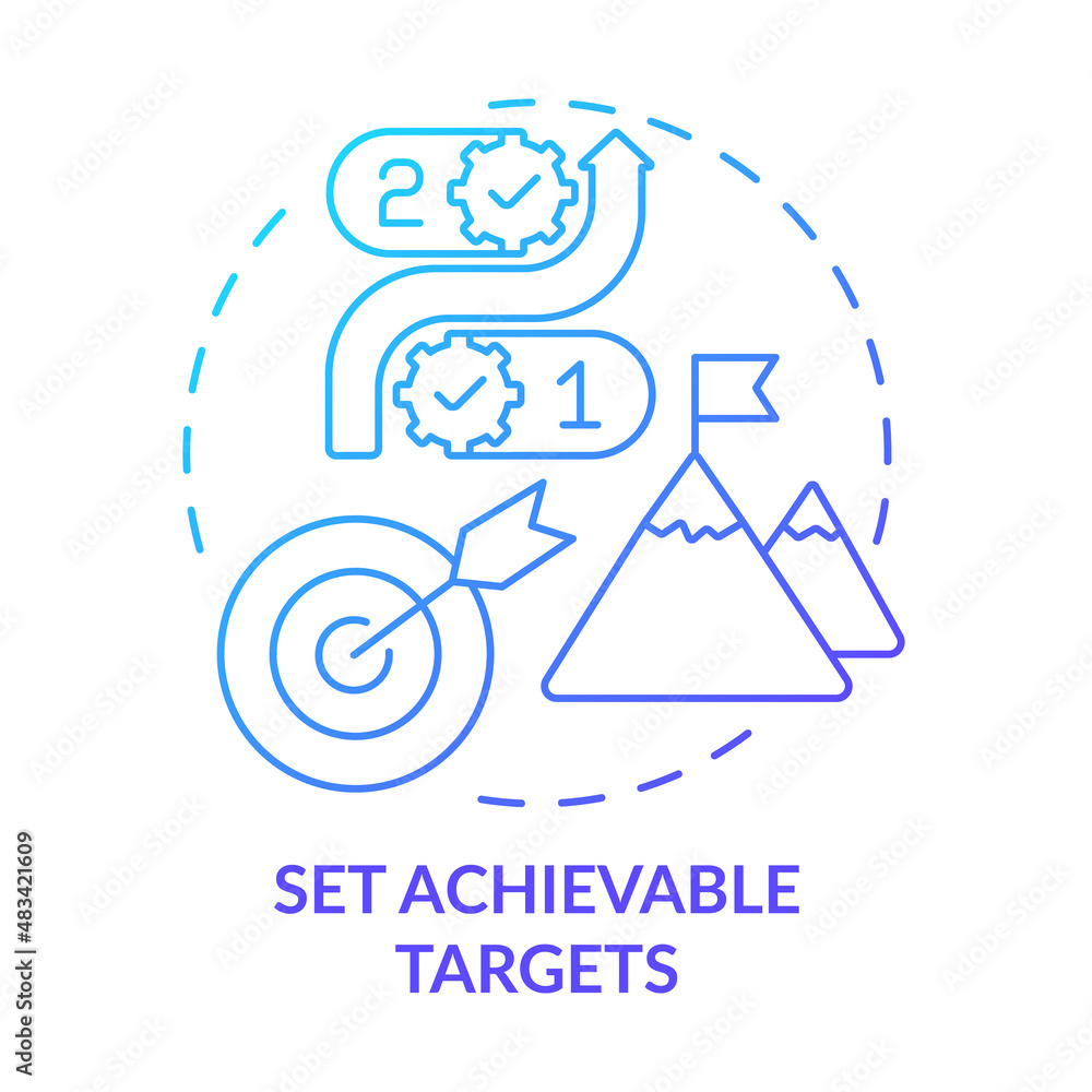 Set achievable targets blue gradient concept icon. Employee engagement ...
