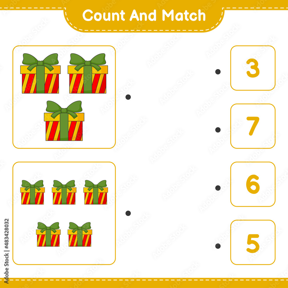 Vetor de Count and match, count the number of Gift Box and match with ...