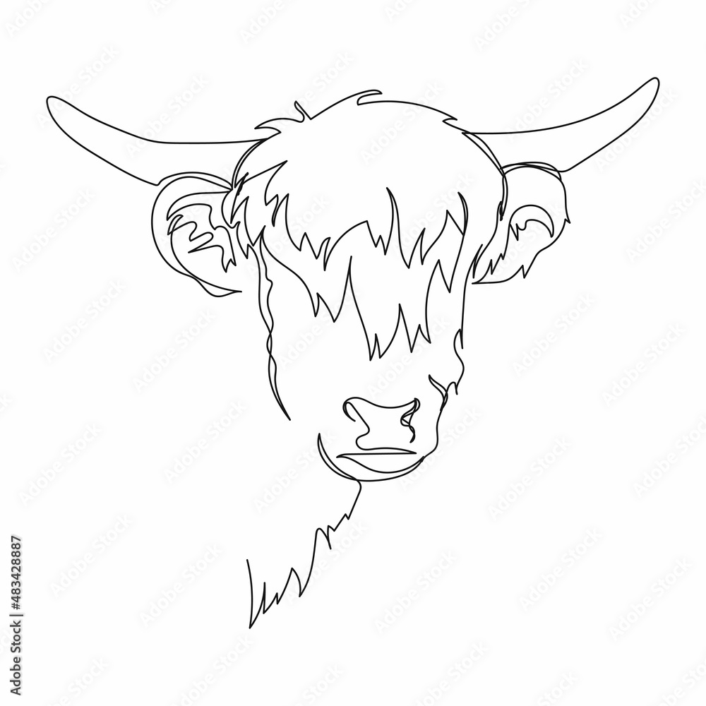 Continuous one simple single abstract line drawing of cattle horns ...