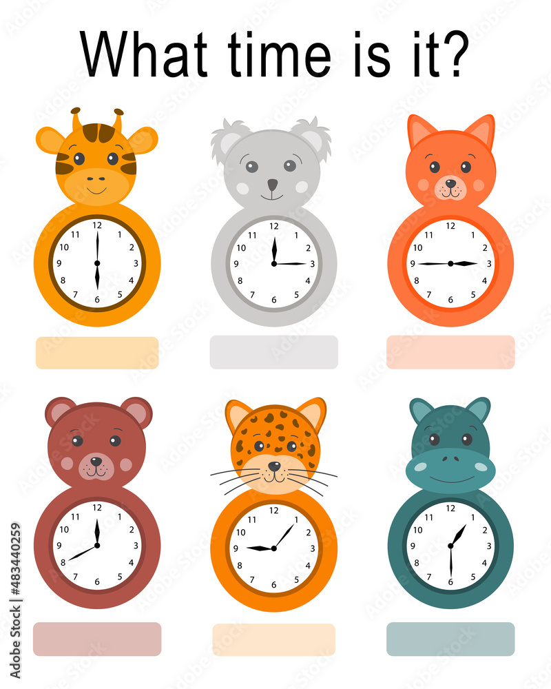 Worksheet for school kids to identify the time. Tell time set with ...
