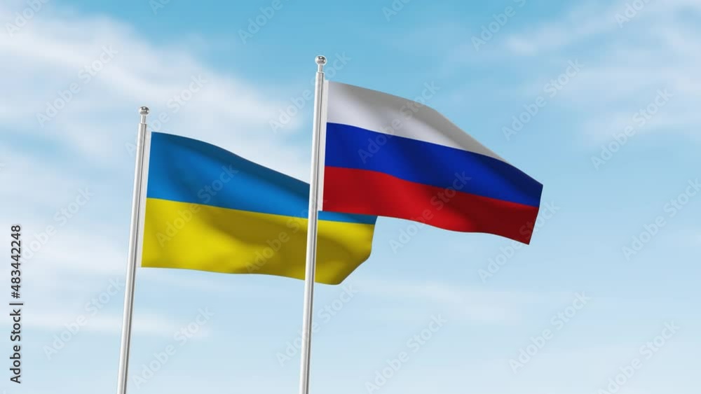 Russia flag and Ukraine flag waving on green screen in 4k resolution ...