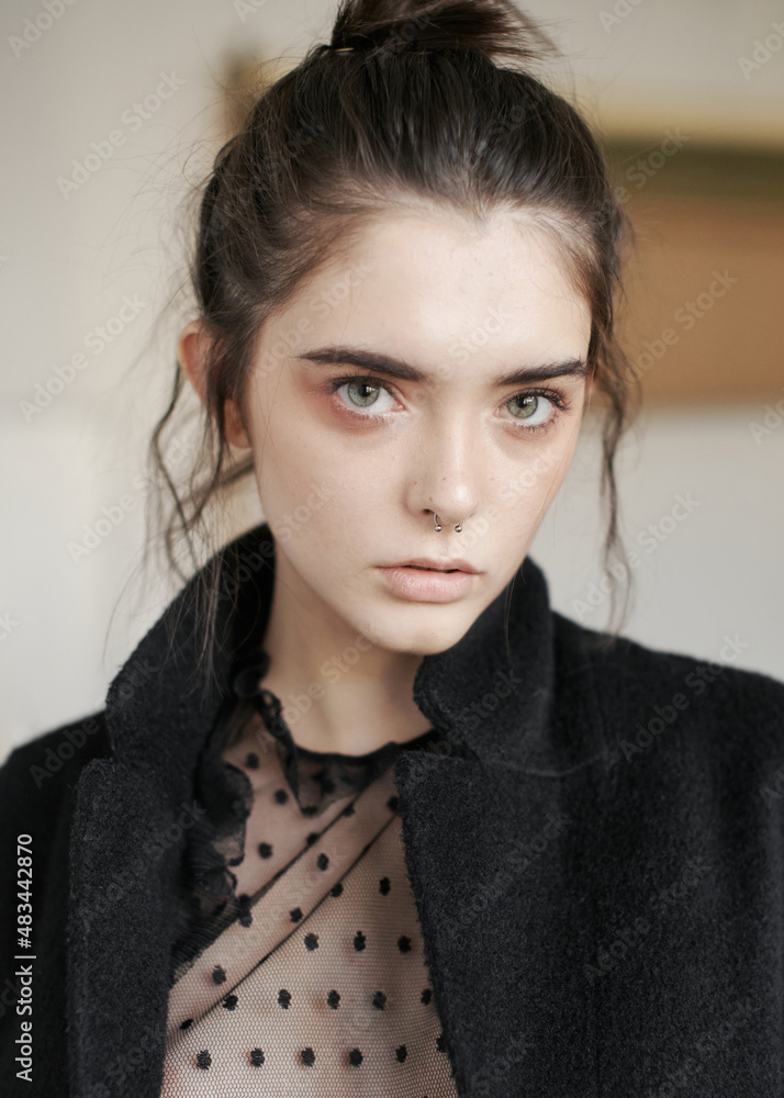 Gorgeous young woman. European model. Stylish look. Large lips and eyes ...