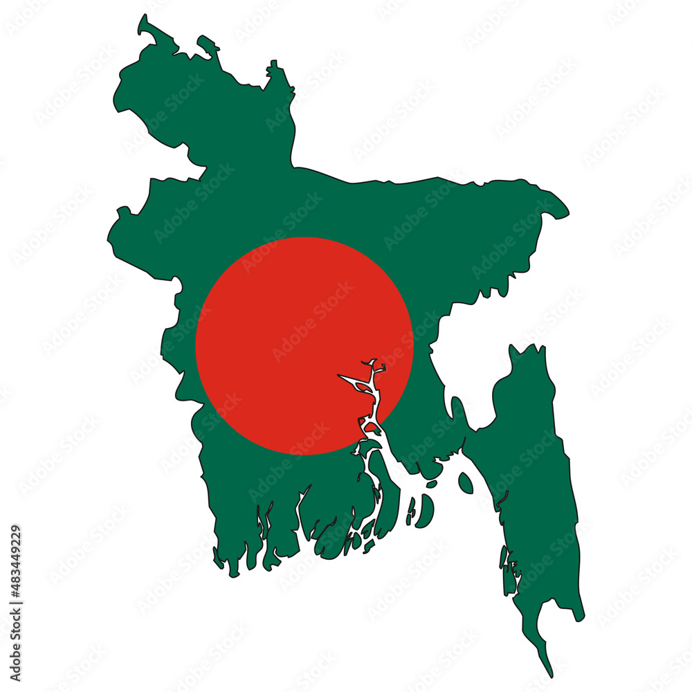 Bangladesh map with flag - outline of a state with a national flag ...