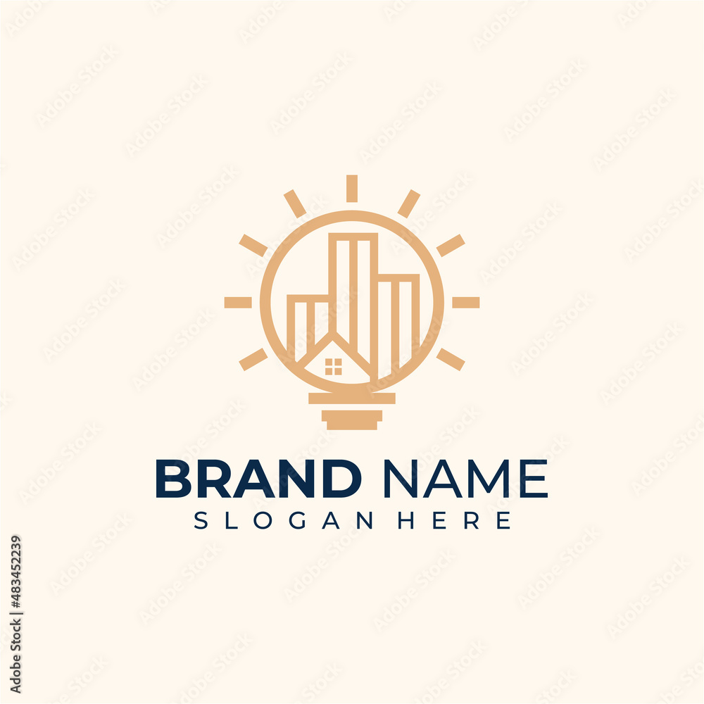 building idea bulb lamp logo vector template design, Building logo with ...