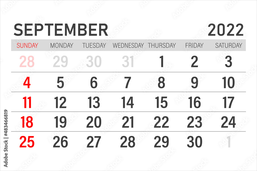 September 2022 calendar. Vector illustration of a calendar for ...