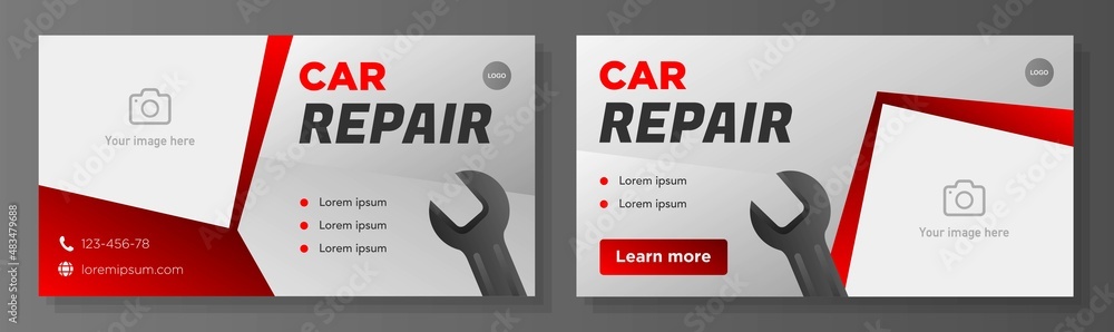 Car mechanic service banner template set, vehicle repair advertisement ...