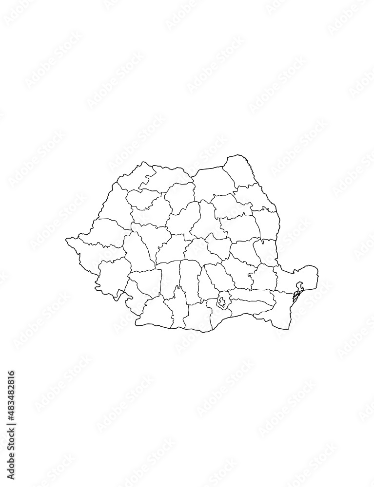 Romania Vector Map Showing Country highlighted in White with Black ...