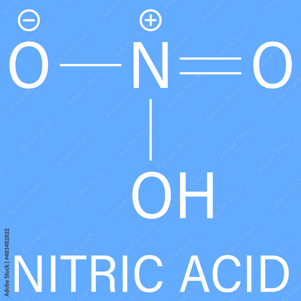 Nitric acid or HNO3 strong mineral acid molecule. Used in production of ...