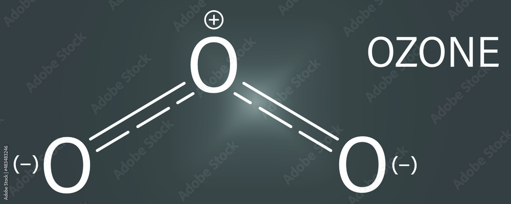 Ozone or trioxygen, O3 molecule, chemical structure. Skeletal formula ...