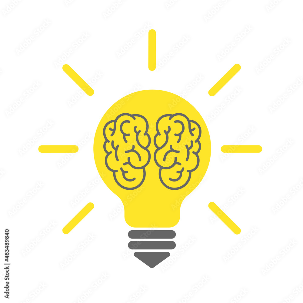 Light bulb with brain. Symbol creativity, idea, mind, thinking ...
