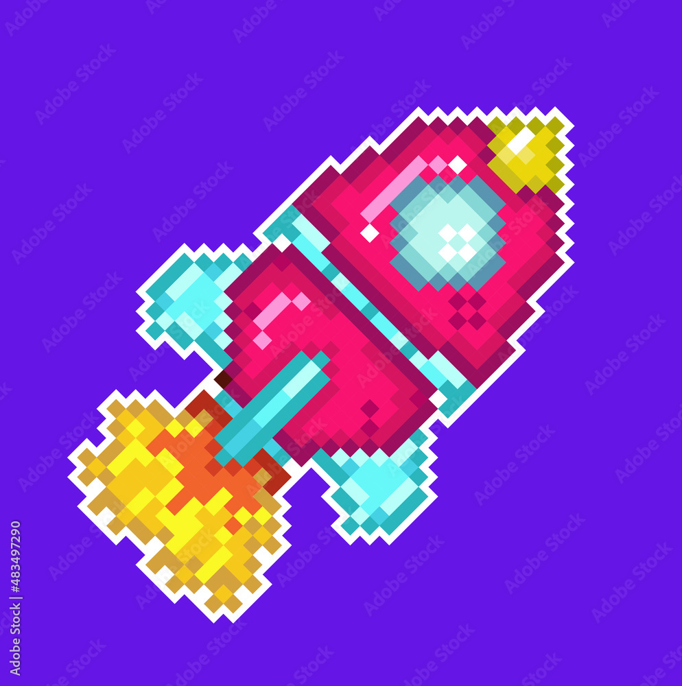 Red rocket ship pixel art,vectorized rocket pixelart. Red Rocket ...