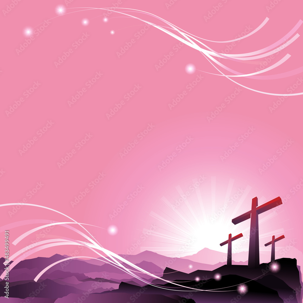 Banner with an easter cross. Vector illustration. Easter scene with a ...
