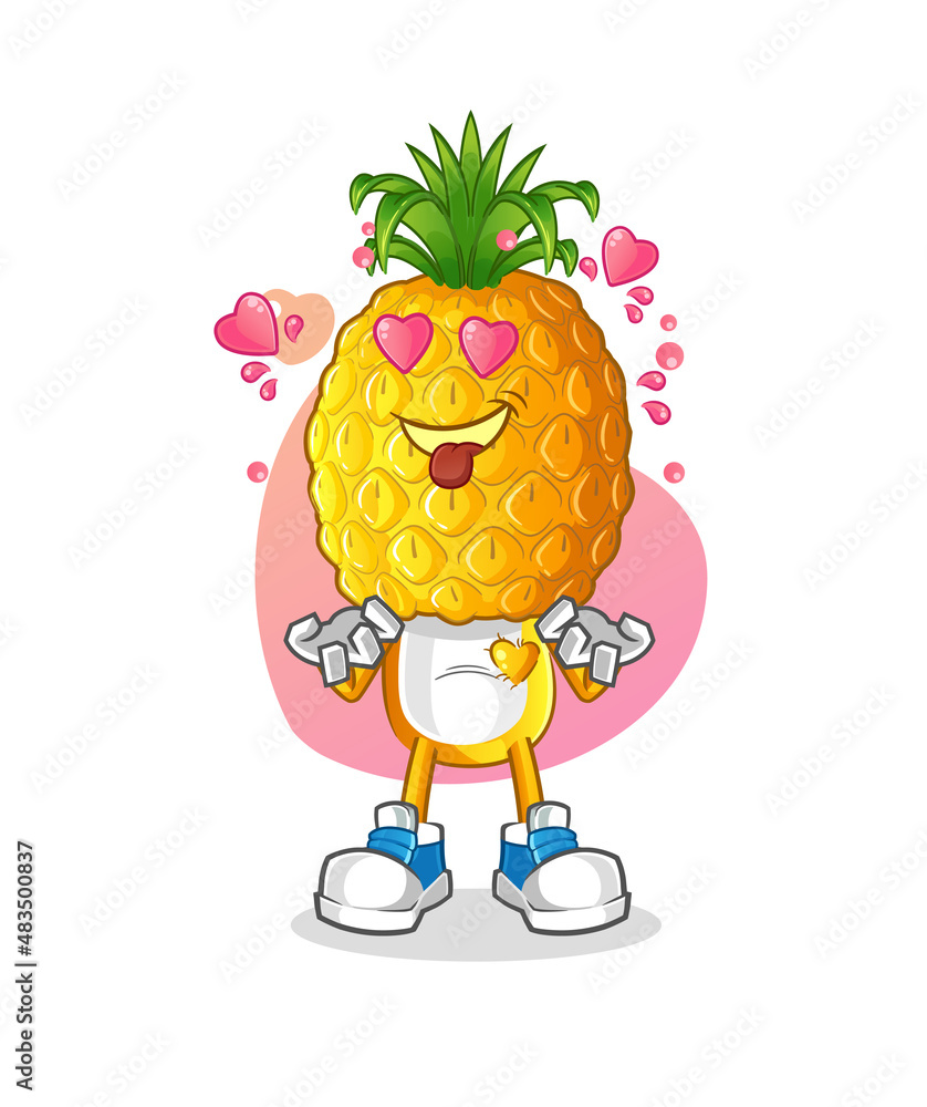 pineapple head cartoon fallin love vector. cartoon character Stock ...