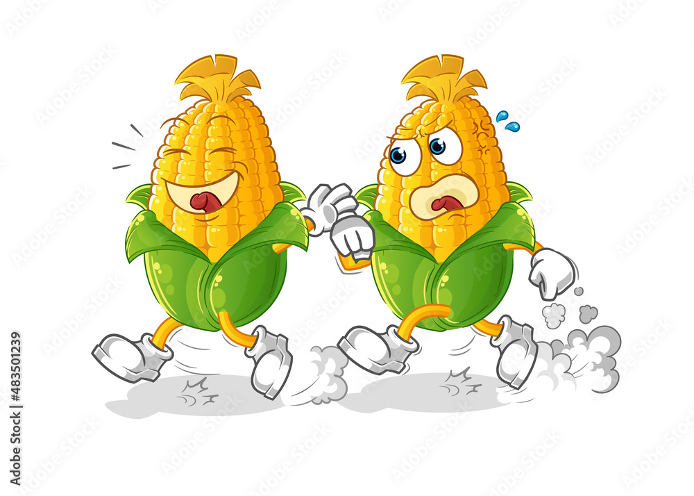 corn play chase cartoon. cartoon mascot vector Stock Vector | Adobe Stock
